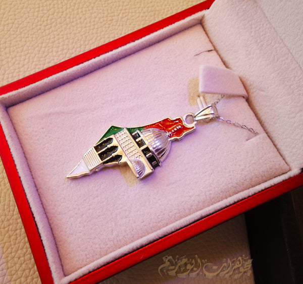 Big Palestine map with Aqsa mosque pendant sterling silver 925 flag co ...