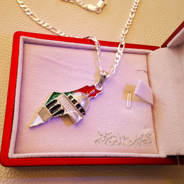 Big Palestine map with Aqsa mosque pendant with thick chain sterling s ...