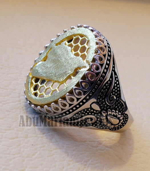 Syria map man ring sterling silver and bronze arabic middle eastern tu ...