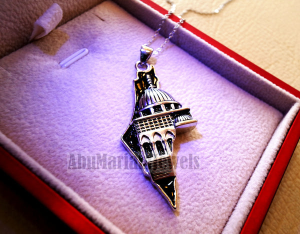 Big Palestine map with Aqsa mosque pendant sterling silver 925 white a ...